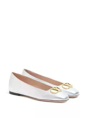 Valentino Garavani Vlogo Signature Ballerina Flats In Laminated Nappa Leather - Silver