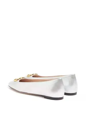 Valentino Garavani Vlogo Signature Ballerina Flats In Laminated Nappa Leather - Silver