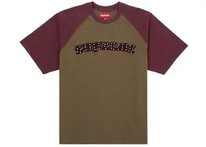Supreme Rhinestone Raglan Short Sleeve Top - Olive
