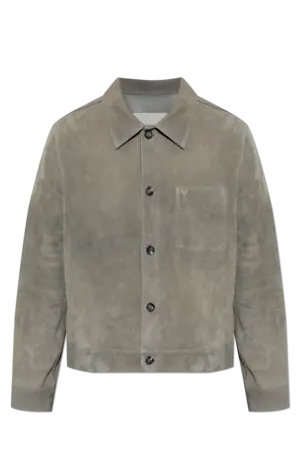 AMI Paris Suede Jacket With Embossed Logo - Grey