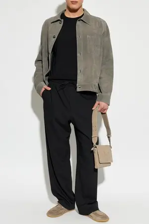 AMI Paris Suede Jacket With Embossed Logo - Grey