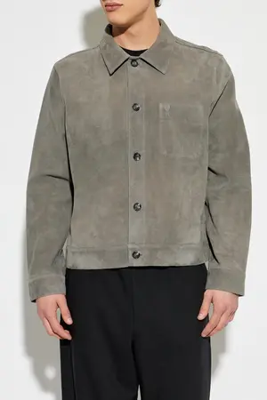 AMI Paris Suede Jacket With Embossed Logo - Grey