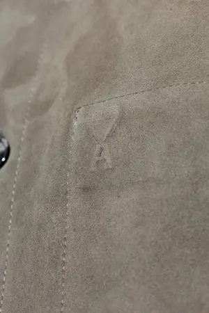 AMI Paris Suede Jacket With Embossed Logo - Grey