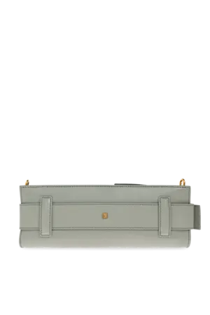 Balmain Leather Clutch With Gold Buckle And Chain