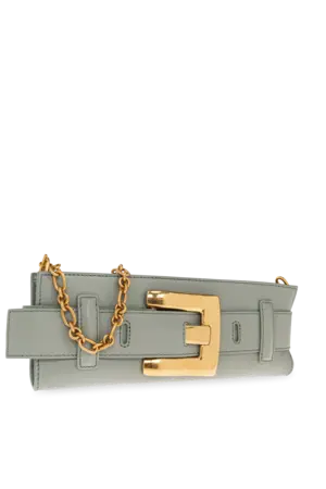 Balmain Leather Clutch With Gold Buckle And Chain