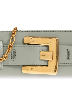 Balmain Leather Clutch With Gold Buckle And Chain