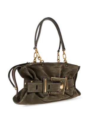 Balmain Suede Shoulder Bag - Green