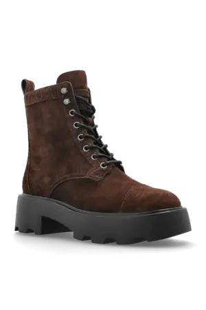 Tory Burch T Monogram Lug Leather Ankle Boots - Brown