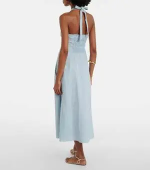 Faithfull The Brand Marais Shirred Linen Midi Dress - Blue