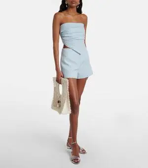 Faithfull The Brand Antibes Shirred Linen Crop Top - Blue