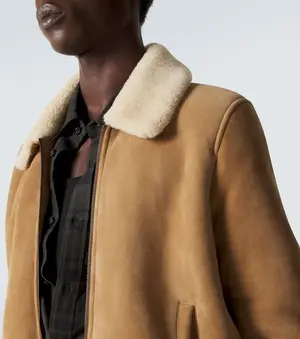 Saint Laurent Shearling-lined Suede Jacket - Beige