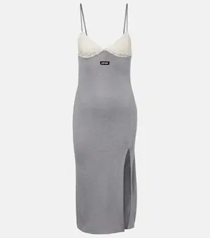 Miu Miu Lace-trimmed Silk Jersey Midi Dress - Grey