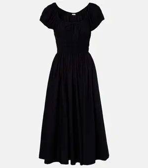 DÔEN Quinn Gathered Cotton Midi Dress - Black
