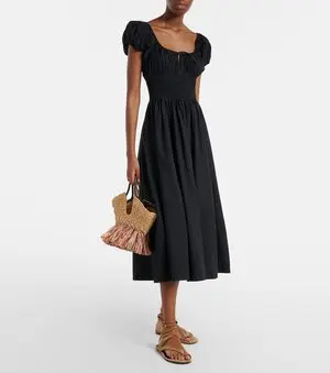 DÔEN Quinn Gathered Cotton Midi Dress - Black
