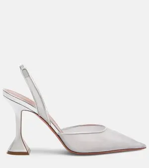 Amina Muaddi Holli Mesh Slingback Pumps - Silver