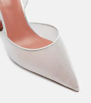 Amina Muaddi Holli Mesh Slingback Pumps - Silver