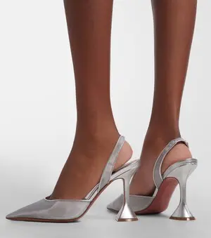 Amina Muaddi Holli Mesh Slingback Pumps - Silver