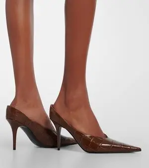 Amina Muaddi Anok Croc-effect Leather Pumps
