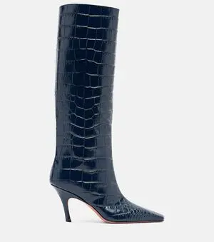 Amina Muaddi Mona Croc-effect Leather Knee-high Boots