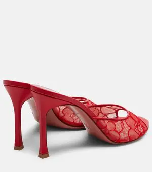 Amina Muaddi Alexa Leather-trimmed Lace Mules - Red