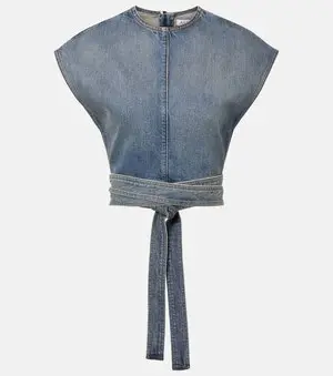Alaïa Belted Crop Top - Blue