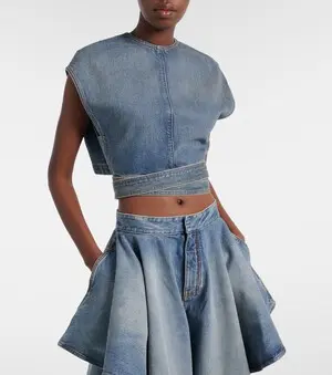 Alaïa Belted Crop Top - Blue