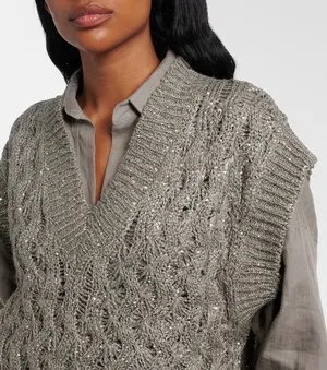 Brunello Cucinelli Sequined Sweater Vest - Grey