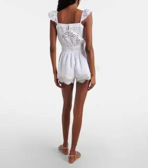 SELF-PORTRAIT Embroidered Linen And Cotton Organza Romper