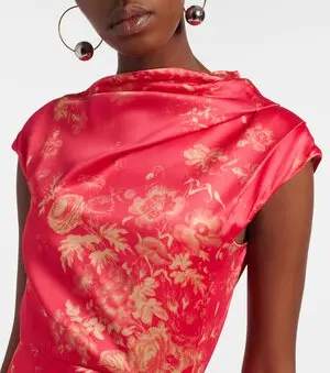 Erdem Draped Floral Duchess Satin Gown - Red