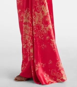 Erdem Draped Floral Duchess Satin Gown - Red