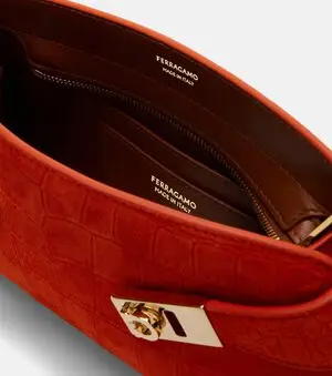 FERRAGAMO Hug Mini Suede Crossbody Bag - Orange