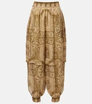Zimmermann Luna Paisley Silk Satin Balloon Pants - Green