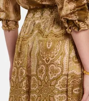 Zimmermann Luna Paisley Silk Satin Balloon Pants - Green