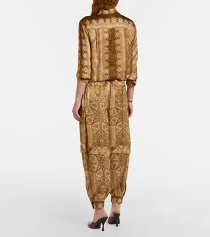 Zimmermann Luna Paisley Silk Satin Balloon Pants - Green