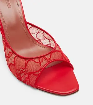 Amina Muaddi Alexa Leather-trimmed Lace Mules - Red