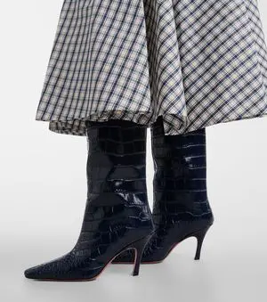 Amina Muaddi Mona Croc-effect Leather Knee-high Boots - Blue