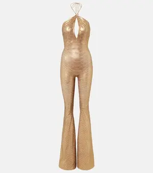 Roberto Cavalli Snake-print Halterneck Jumpsuit - Gold
