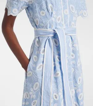 Simkhai Audria Embroidered Linen-blend Midi Dress - Blue