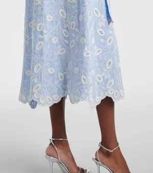 Simkhai Audria Embroidered Linen-blend Midi Dress - Blue