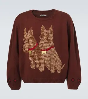 BODE Scottie Embroidered Wool Sweater - Brown