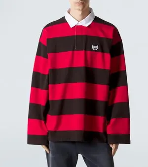 Balenciaga Oversized Striped Cotton Jersey Polo Shirt