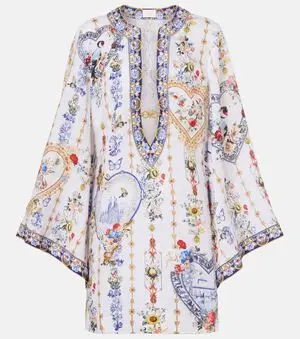 Camilla Cutout Printed Linen Kaftan - Multicoloured