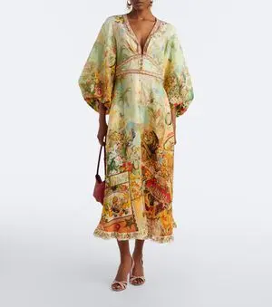 Camilla Printed Linen Maxi Dress - Multicoloured
