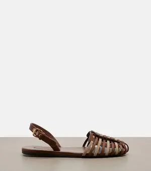 Miu Miu Leather And Suede Fisherman Sandals - Brown