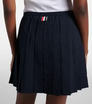 Thom Browne Striped Wool Pleated Miniskirt - Blue