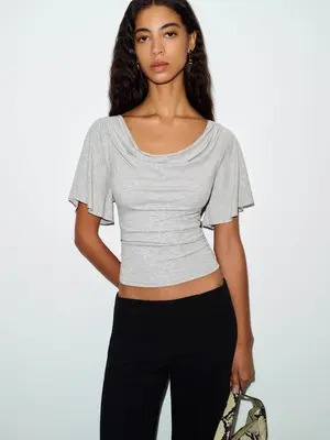 REFORMATION Demi Knit Top With Cowl Neckline And Bell Sleeves