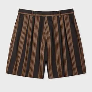 Paul Smith Stripe Pleated Cotton Shorts - Brown