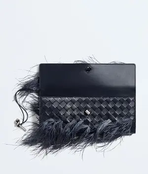 Bottega Veneta Intrecciato Top Handle Clutch With Ostrich Feathers