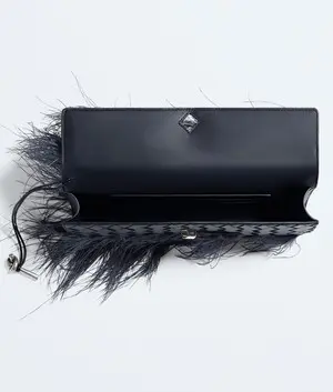 Bottega Veneta Intrecciato Top Handle Clutch With Ostrich Feathers