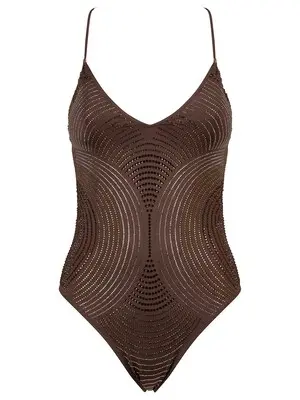 PIN-UP STARS Printed One Piece Swimsuit - Brown